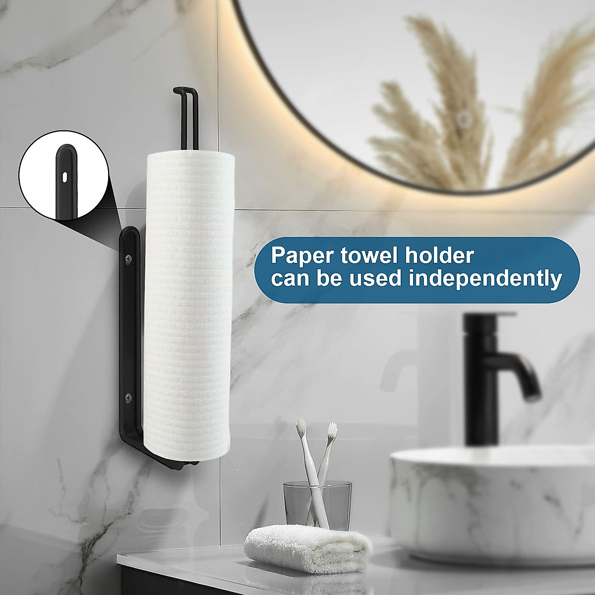 LKKL Paper Towel Holder Countertop, One Hand Tear Kitchen Paper Towel Holder Stand with Sturdy Weighted Base, Standing Paper Towel Roll Holder for Kitchen Bathroom Laundry, Stainless Steel Nickel