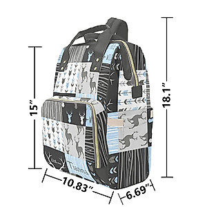 XOZOTY Deer Elk Antlers Feather Arrow Patchwork Diaper Bags with Name Waterproof Mummy Backpack Nappy Nursing Baby Bags Gifts Tote Bag for Women