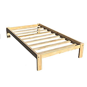 Alaska Wooden Platform Bed Solid Pine Wood Full XL Size Bed Unfinished with Wooden Slats Mattress Support/No Box Spring Needed/Suitable for Adults