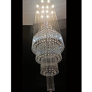 Flashing God D32''X H120'' High Ceiling Chandelier Crystal Raindrop Chandeliers Staircase Large Chandelier Villa Entrance Foyer Ceiling Light High Ceiling Pendant Light Fixture,12 Bulbs Include