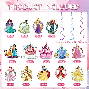 58 Pcs Princess Party Supplies Decorations Hanging Swirls,Princess Party Swirls Streams for Girls Princess Birthday Party Supplies