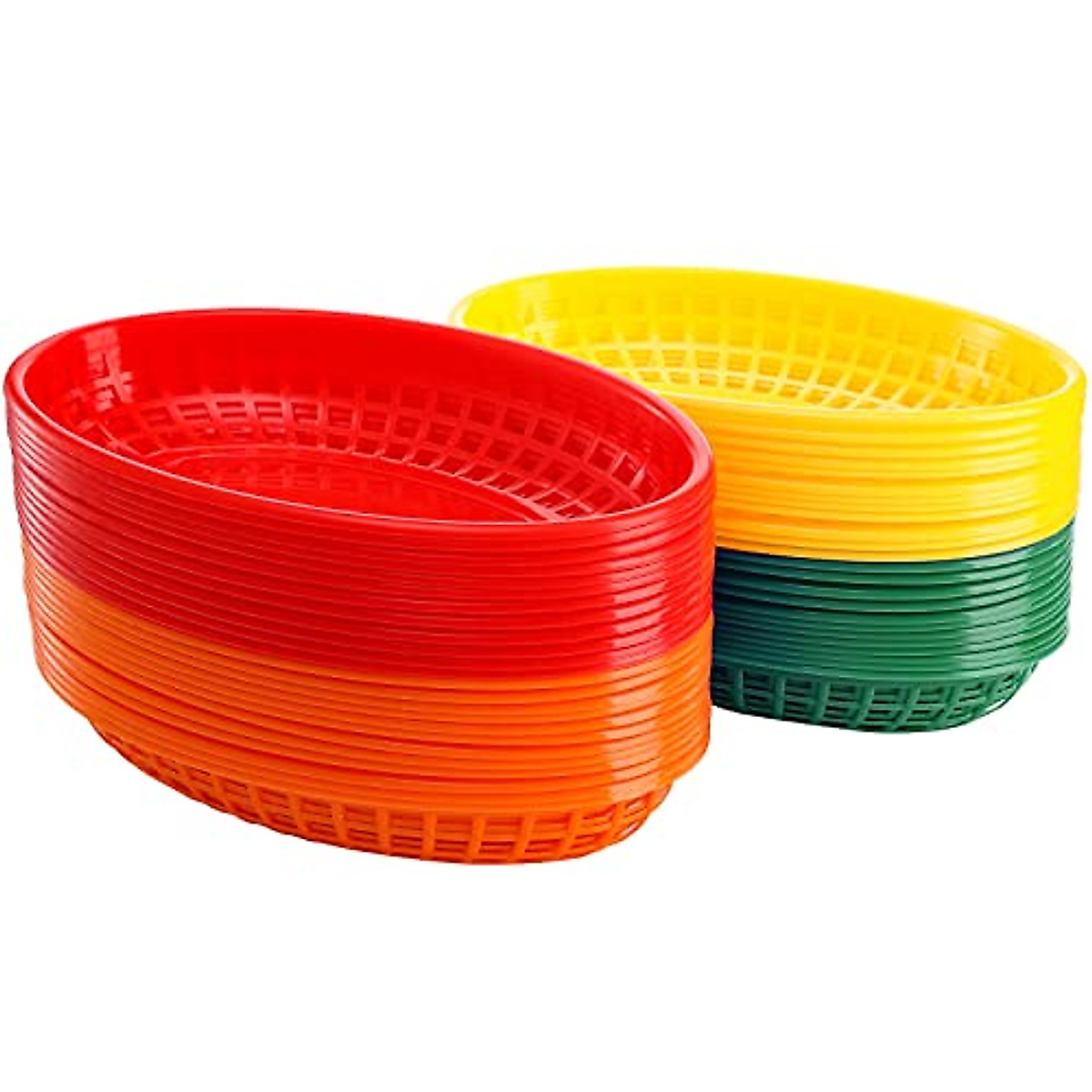 Kingrol 48 Pack Oval Fast Food Baskets for Parties, Carnivals, Fairs, and Picnic - Colorful Plastic Storage Basket Bins for Home, Office, School