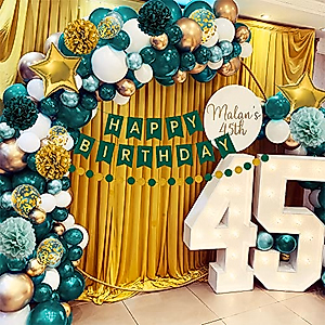 Green Gold Party Decorations Men Women 55PCS Retro Dark Green Gold Balloons Garland Kit Tissue Pom Poms Flowers Happy Birthday Banner Metal and Sequin Balloons Swirl Streamers for Retire Baby Shower