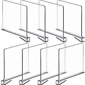 Decoile 8 PCS Clear Acrylic Shelf Dividers for Closet Organization, Closet Clothes dividers, Wood Shelves Organizer for Bedroom, Kitchen, Office, Cabinets and Bathroom.