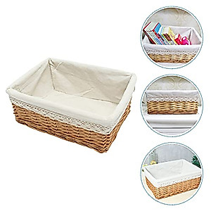 DOITOOL Wicker Storage Basket With Liner, Handmade Woven Basket Storage Bins Rectangular Decorative Baskets Organizing Baskets Nesting Baskets for Sundries Neatening