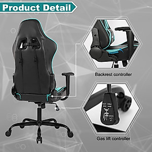 GOTMINSI Video Gaming Chair with Headrest and Lumbar Cushion Adjustable Desk Chair for Office and Study Room Computer Racing Chair with Ergonomic High Backrest (BK/Mint)