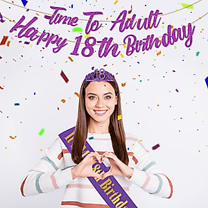 Purple18th Birthday Decorations for Girls Purple 18th Birthday Banner 40 Inch NO. 18 Purple Foil Balloons Purple Confetti Balloons 18th Purple Party Set (Purple-18)