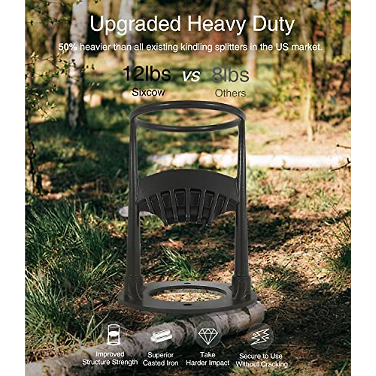 2023 Upgrade Heavy Duty 12lb Kindling Cracker, Firewood Splitter Wedge, Cast Iron Splitting Wedge, No Sharp Edge Wood Splitter, Manual Log Splitter, Maul Kindling Splitter Cracker, 7.7'' x 12''
