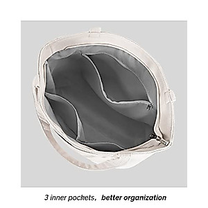 Prite Corduroy Tote Bag for Women Large Shoulder Bag with Zipper and Pockets for College School Work Travel Shopping (Beige)