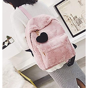 Nite closet Pink Backpack Purse for Women Fluffy Fleece Bags Faux Fur Heart (Pink)