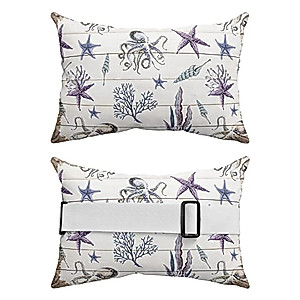 Prime Leader Recliner Head Pillow Ledge Loungers Chair Pillows with Insert Watercolor Sea Life Octopus Starfish Wood Grain Lumbar Pillow with Adjustable Strap Outdoor Waterproof Patio Pillows, 2 PCS