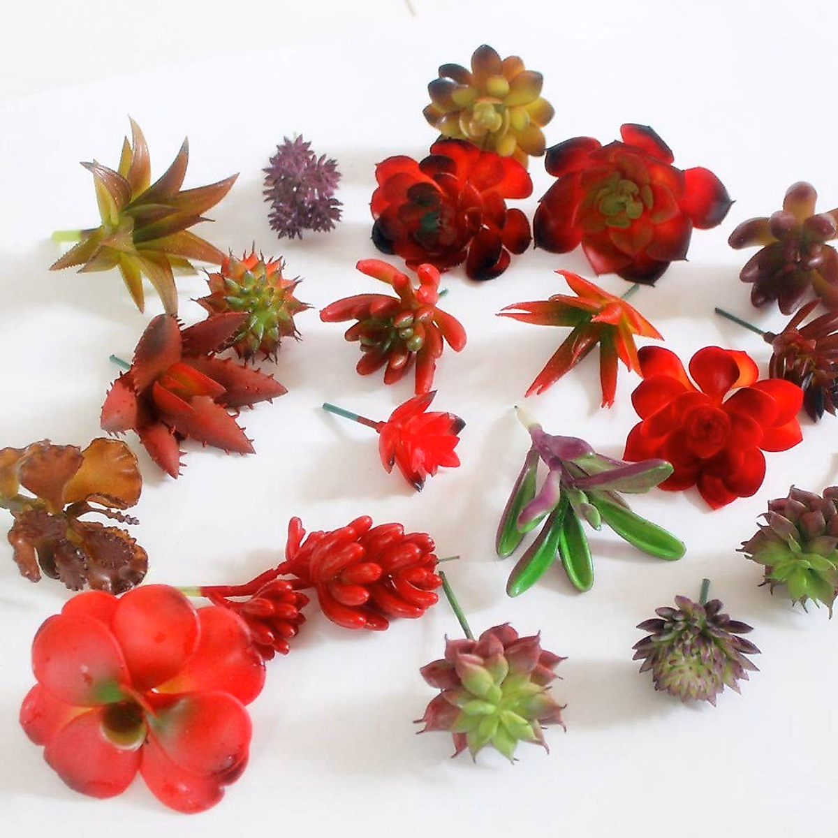 FABSELLER 12pcs Artificial Succulent Plants Mixed Fake Unpotted Succulents Faux Flowers for DIY Wall Home Indoor Garden Decoration (Red/Purple, Random Send)
