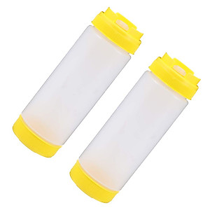 DOITOOL 2Pcs Squeeze Sauce Plastic Bottle 20oz Catchup Storage Bottle Ketchup Mustard Mayonnaise Squeeze Bottle Container Tomato Catchup Dispenser Yellow