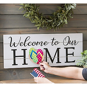 Welcome to our Home Interchangeable Wood Sign | 10 pieces for all Holidays and Seaons | Rustic Farmhouse Wall Art Decor | 28 Inches x 11 Inches
