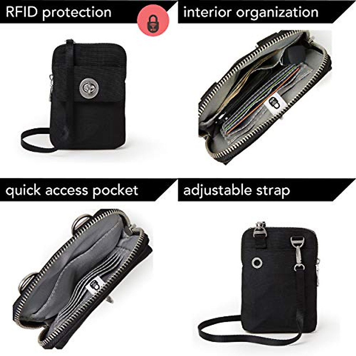 Baggallini womens Lima Rfid Mini Bag Convertible Cross Body, Black, One Size US