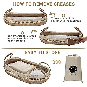 Maidek Baby Changing Basket - Handmade Woven Cotton Rope Moses Basket - Changing Table Topper with Mattress Pad, Removable Cover, Soft Blanket, Furniture - 29x16x4.7"