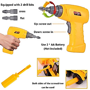 TEUVO Construction Take Apart Toys with Electric Drill, Building Excavator Toy STEM Trucks Vehicle Construction Vehicles for Kids, Educational Learning Gifts for Ages 3+ Boys & Girls