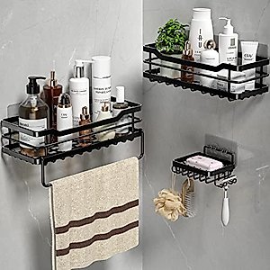 TOPCHASE Shower Caddy, Shower Organizer Adhesive, Shower Shelves 3 Pack No Drilling, Rustproof Shower Rack With Soap Holder, Black Shower Storage Basket for Inside Shower Bathroom Organization