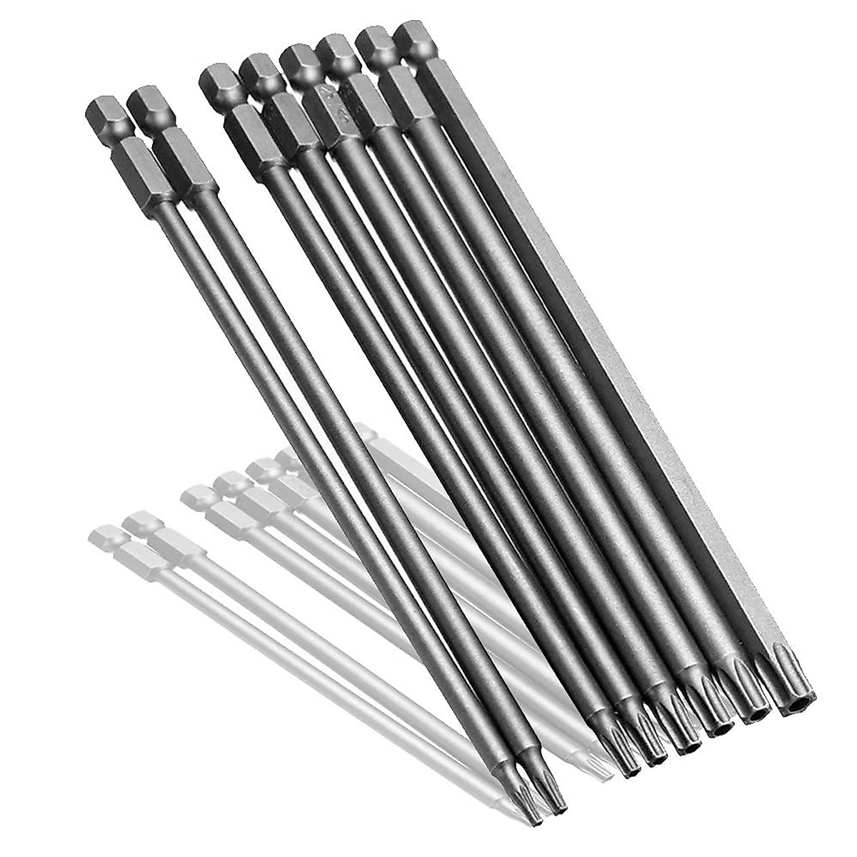 Mesee 8Pcs Long Torx Screwdriver Bit Set, 1/4 Inch Hex Shank T8-T40 Security S2 Magnetic Star Torx Head Screw Screwdriver Drill Bits Accessory Tool | 150mm Length