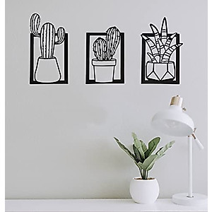 EFOLKI Metal Wall Art Decor, Boho Farmhouse Home Kitchen Bathroom Bedroom Living Room Wall Decor, Outdoor Patio Garden Wall Decor, Plant Cactus Metal Wall Art Hanging (Black)