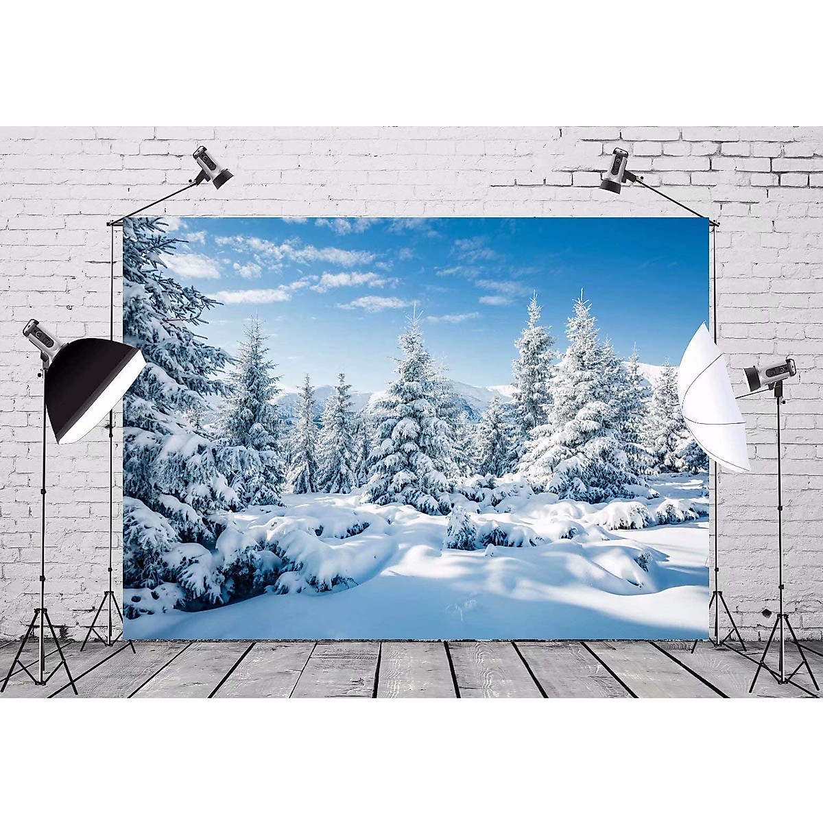 BELECO 7x5ft Fabric Winter Snow Forest Backdrop White Xmas Trees Wintry Scene Alps Photography Background for Christmas New Year Event Party Decorations Banner Holiday Photo Background Photo Props