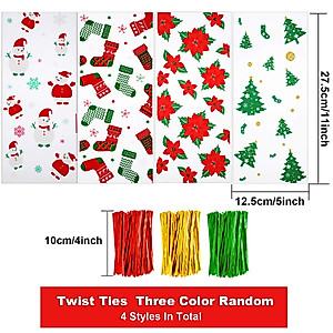 100 Pieces Christmas Cellophane Bags Candy Gift Bags Goodies Treat Bags with 150 Pieces Twist Ties for Christmas Party Packaging Supplies (Style 5)