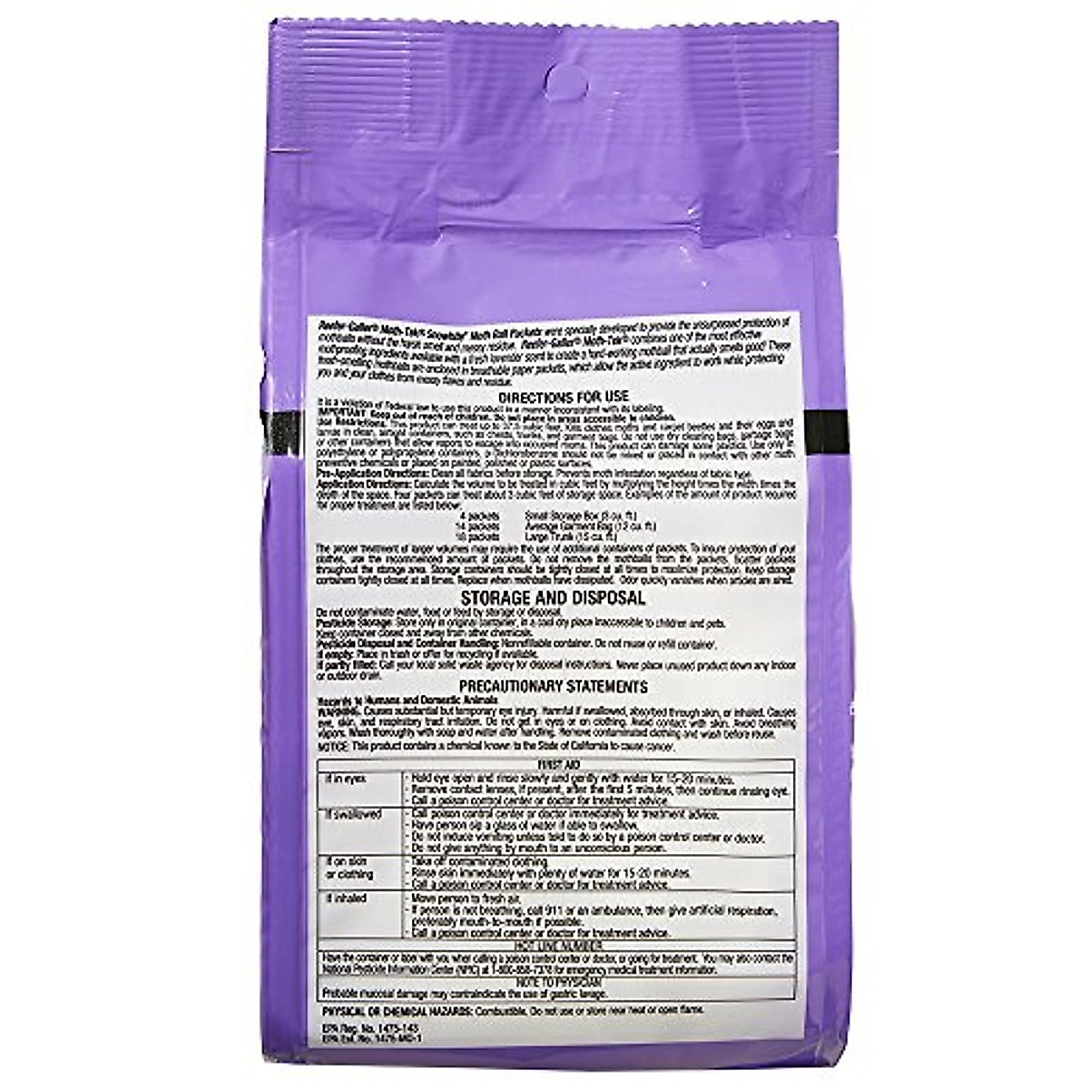 Reefer-Galler Moth-Tek Snowhite Lavender Scented Moth Ball Packets 12 oz (3)