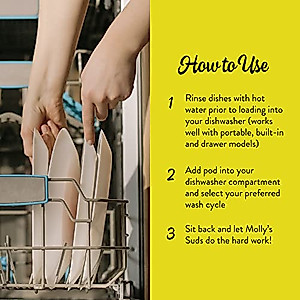 Molly's Suds Dishwasher Pods | Natural Dishwasher Detergent, Cuts Grease & Rinses Clean (Residue-Free) for Sparkling Dishes, Biodegradable Auto-Release Tabs (Citrus - 60 Count)