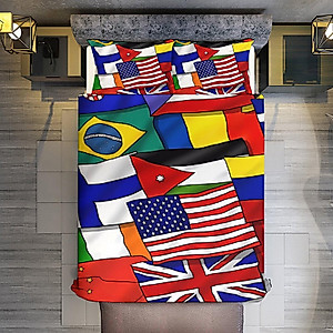 World Flag Comforter Set Duvet Cover Set Full/Queen Size,3-Piece Bedding Set 86"x70" for Boys and Girls Ultra Soft Bed Cover (1 Comforter+2 Pillowcases)