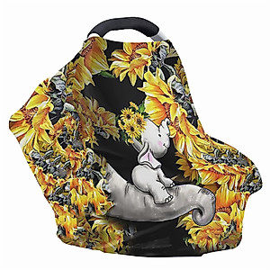 ZFRXIGN Elephant Sunflower Baby Car Seat Cover Nursing Breathable Scarf Carseat Canopy Multi-Use Cover Ups for Stroller High Chair Shopping Cart Gifts Cute, 1 Count (Pack of 1)