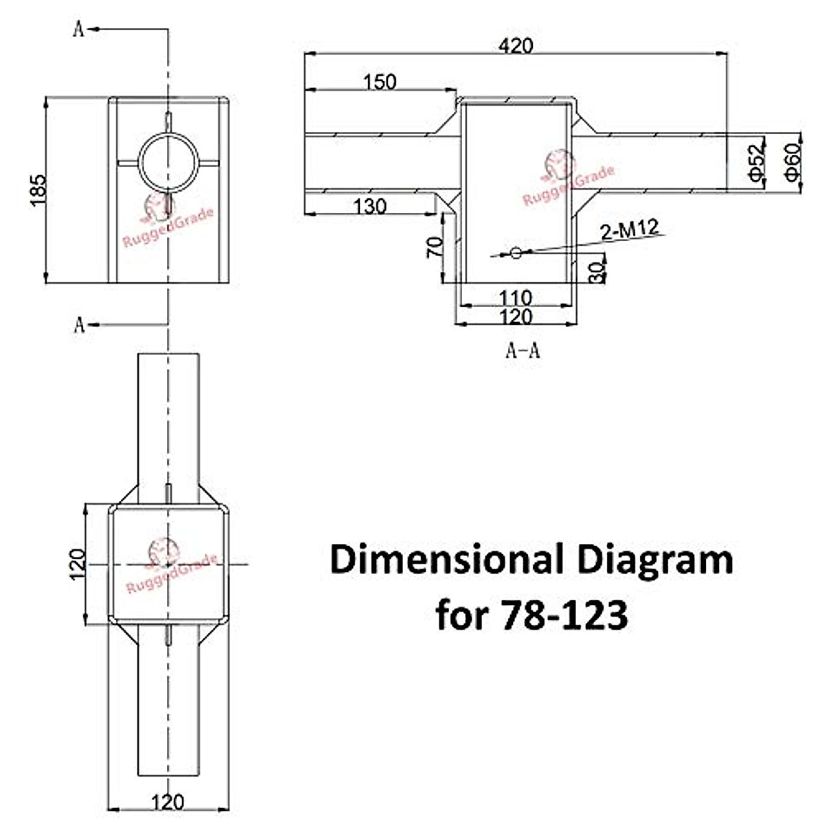 RuggedGrade Double Tenon Adapter for 4 inch Square Pole - Light Pole Adapter for Slip Fit