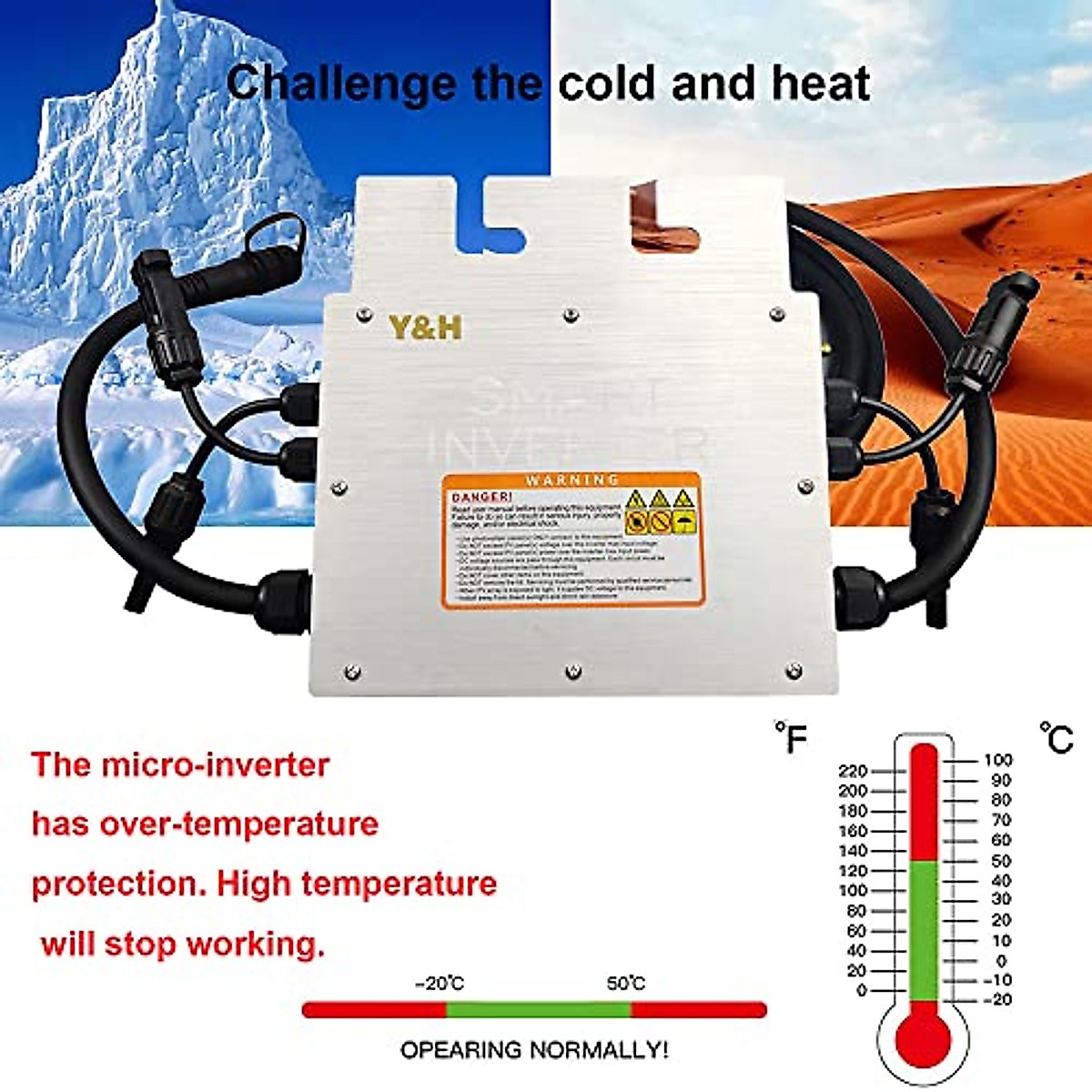 Y&H 600W Grid Tie Micro Inverter with WiF Communication Waterproof MPPT Stackable DC30-60V Solar Input AC110V 220V Auto Pure Sine Wave Output for 30V 36V PV Panel
