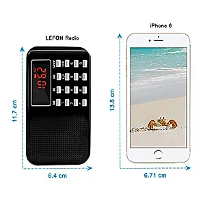 LEFON Mini Digital AM FM Radio Media Speaker MP3 Music Player Support TF Card/USB Disk with LED Screen Display and Emergency Flashlight Function (Black-Upgraded Version)
