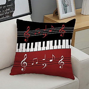 Ofocam Throw Pillow Cover Red Black White Piano Keys and Notes Square Decorative Throw Pillow Cushion Case for Home Couch Living Room Bed Sofa Car 18 x 18 Inches Pillowcase