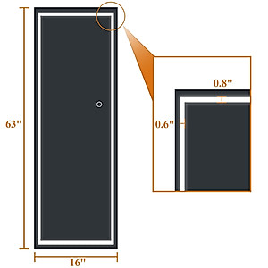 DaNeti 63"x16" LED Floor Mirror Aluminum Alloy Frame Right Angle Full Length Mirror with Bracket,Slive