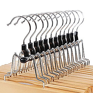 SONGMICS 12 Pack Wooden Pants Hangers, Premium Solid Wood with Non-Slip Felt, Hold Pants Tightly, Smooth Finish Wood Skirt Hangers, with 360° Swivel Hook, Natural UCRW007-12