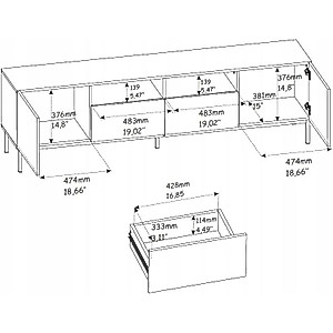 Homlando Ravenna C TV Stand 79" – Center with Storage for Living Room – Gaming Center for TVs Up to 85” – LED TV Unit - TV Entertainment – Lowboard TV Cabinet – Black Matte with Black Gloss Fronts