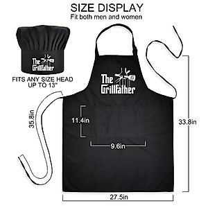 DYJYBMY The Grillfather Chef Hat and Apron Set, Funny Cooking Grilling Apron Gift for Men Woman Dad Mom, Gift for Dad Husband Boyfriend Chef, Adjustable Size