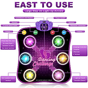 Jugana Kids Dance Mat Toys, Electronic Music Dance Pad with Light Up 6-Button & Wireless Bluetooth, Dance Game Toys for 3-12 Year Old Kids Girls Boys