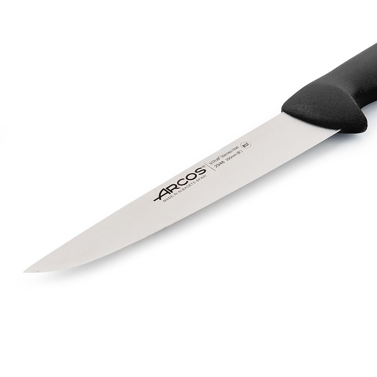 ARCOS Butcher Knife 8 Inch Nitrum Stainless Steel and 200 mm blade. Professional Cooking Knife For Cutting Meat, Fish and Vegetables. Ergonomic Polyoxymethylene Handle. Series 2900. Color Black