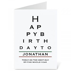 Personalized Eye Chart Birthday Create a Card, Funny Age Humor with Recipient's Name, Great for Men, Women and all Friends, Single Large Card 5" by 7"