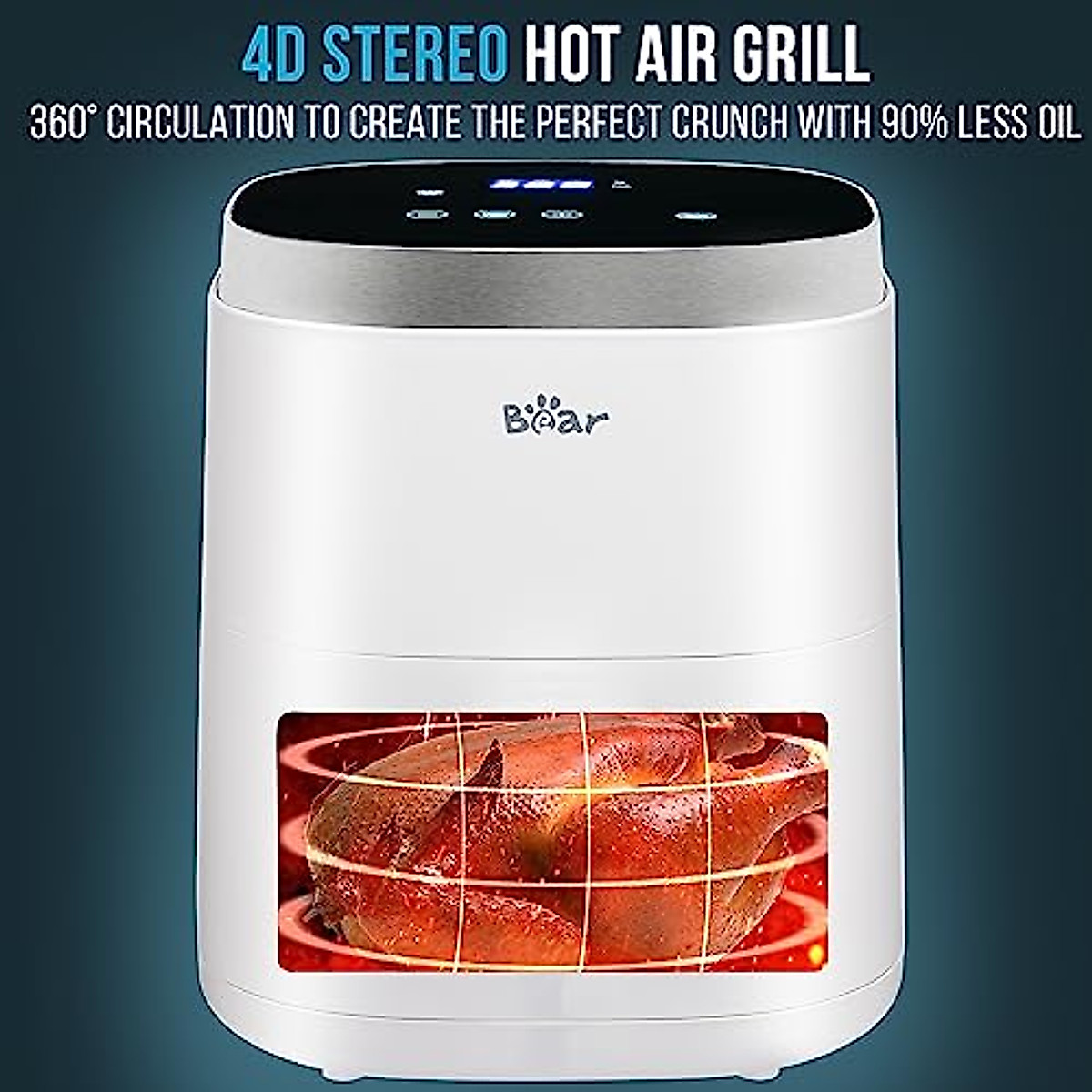 Bear Air Fryer, 5.3Qt for Quick and Oil-Free Healthy Meals, Easy View and Smart 8 in 1 Digital Touchscreen, Shake Reminder, Dishwasher-Safe & Non-stick Basket, Disposable Paper Liner and Recipes included
