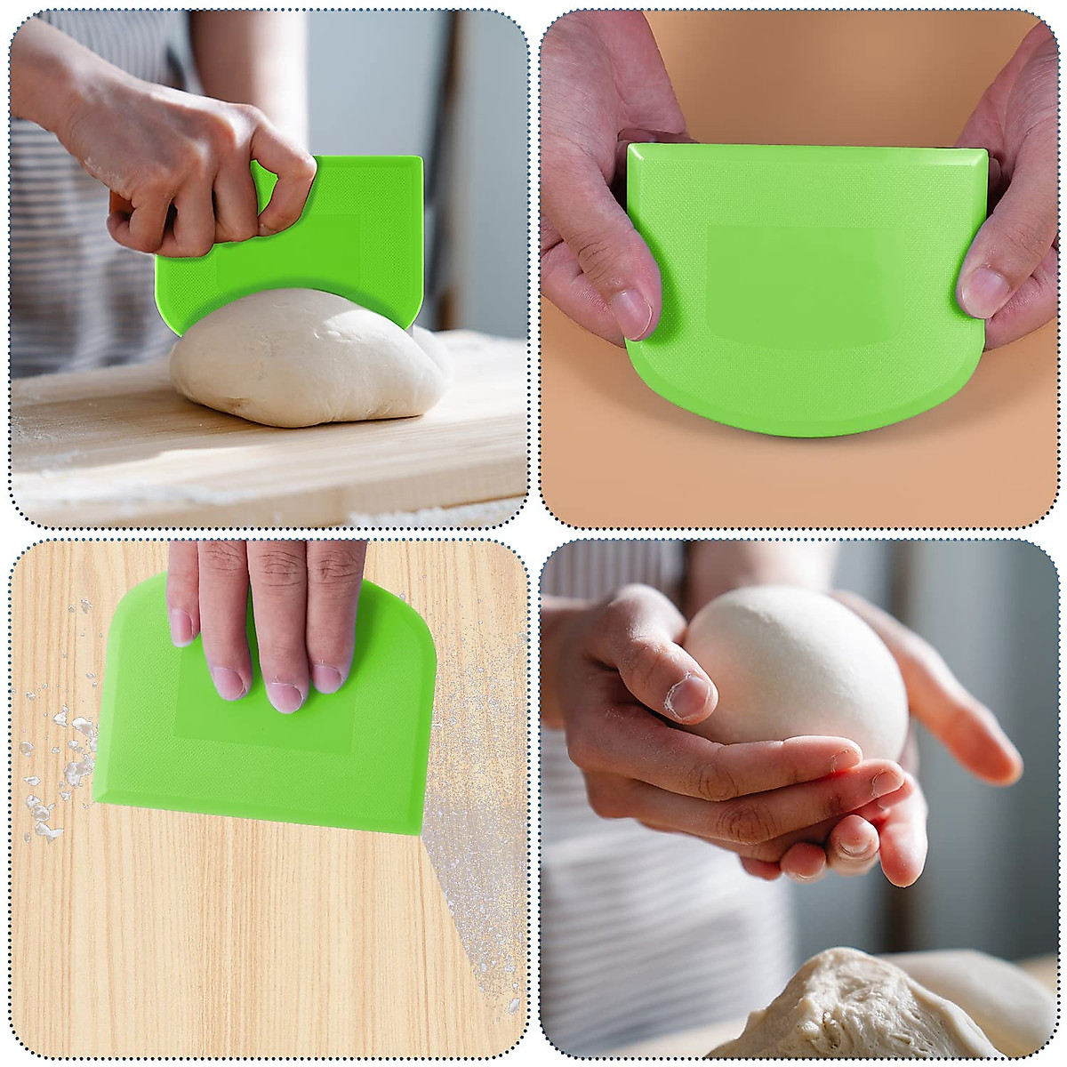 2pcs 4.7x3.7" Dough Bowl Spatula, Dough Cutter Multi-Function Dough Scraper Food Scrappers Plastic Kitchen Bowl Scraper Tool for Pastry Cake Bread Pizza Baking (Green+Pink)