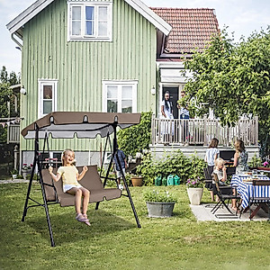 general3 Patio Waterproof Swing Canopy Cover Set, 2 Seats Top Cover+ Swing Cushion Cover, Courtyard Swing Chair Seat Pads Cover Replacement Outdoor Sunscreen Protection Cover (Coffee, 64.5x45 x6'')