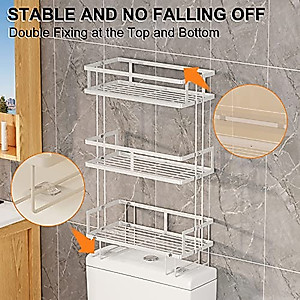 Fokyfok Over Toilet Bathroom Organizer,Over The Toilet Storage Shelf, Toilet Shelf with Toilet Paper Holder,Bathroom Shelf Over Toilet,3 Tier Toilet Storage Rack White Metal