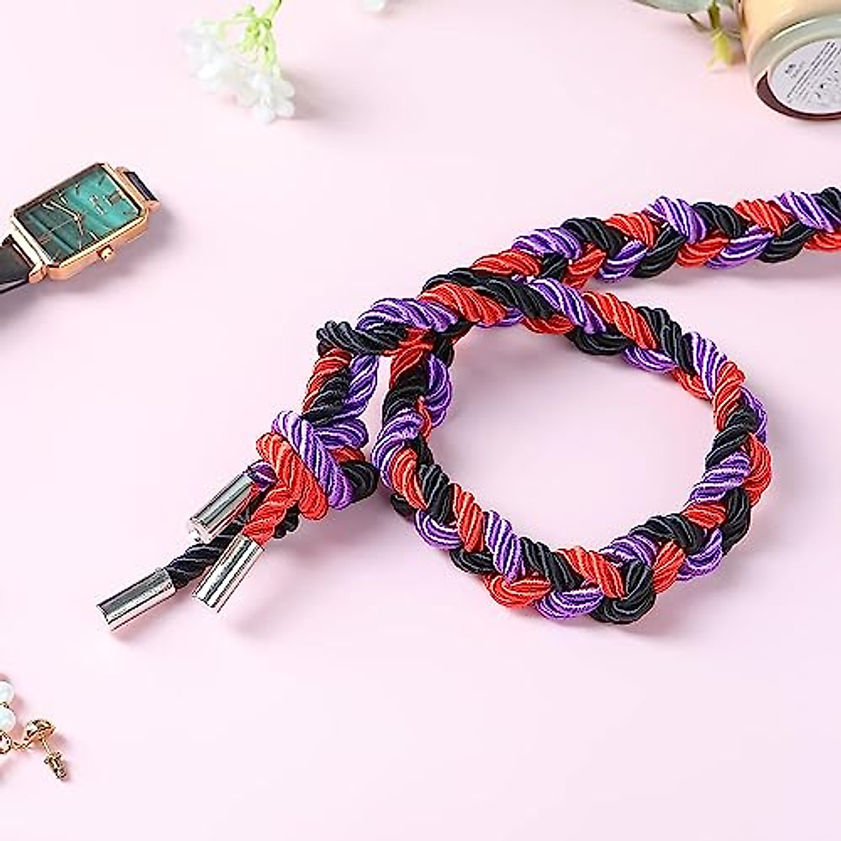 BAVIHOR Silk Rope Long Rope, Skin Friendly Soft Rope Durable, 32 Feet 8 mm Multipurpose Long Satin Braided Twisted Rope (Black, Red)