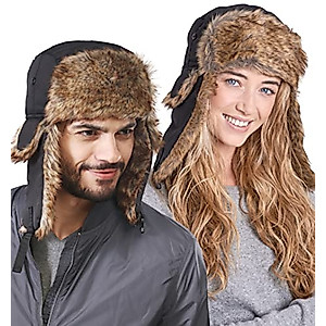 Tough Headwear Winter Trapper Hat - Russian Ushanka Trooper Aviator Hats for Men & Women - Snow Eskimo Hat with Ear Flaps