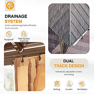 YOLENY 10' X 13' Hardtop Gazebo Galvanized Steel Outdoor Patio Gazebo Canopy Double Roof Pergolas Aluminum Frame with Netting and Curtains for Garden, Patio, Lawns, Parties