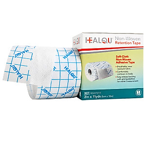 HEALQU Retention Tape Non Woven Adhesive Breathable Wear Resistent Fabric Easy Release Backing with Grid (2x11)