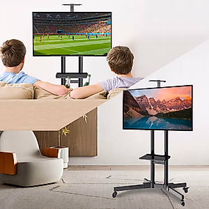 Mobile TV Stand with Wheels for 32-70 inch LED LCD 4K Flat/Curved Screen TVs, UL Certificated Rolling/Floor TV Cart, Height Adjustable TV Trolley with Shelf Up to 121 lbs Max VESA 600x400mm- TC004